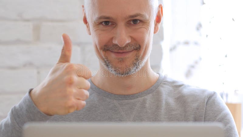 Thumbs Up by Middle Aged Man , Close Up Stock Image - Image of looking ...