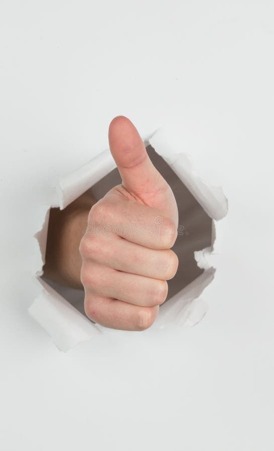 Thumbs Up Ripping through Paper Stock Illustration - Illustration of ...
