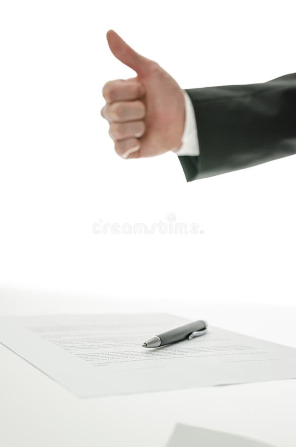 Thumbs Up Sign Over a Signed Contract Stock Image - Image of ...