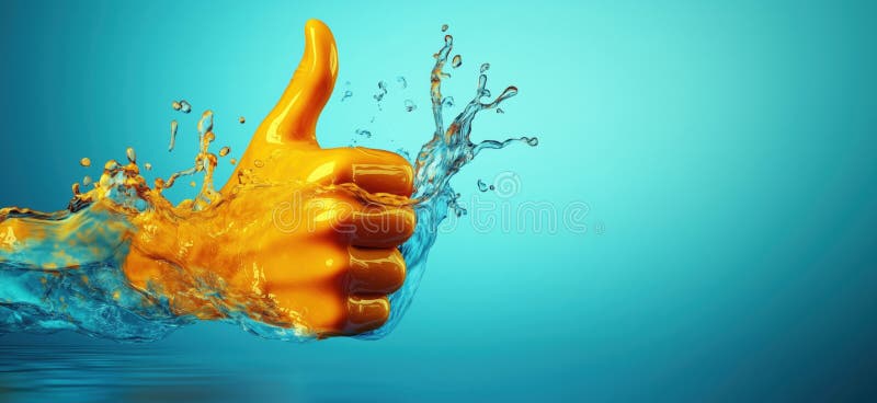 Thumbs Up Splash Water Effect, Vibrant Orange Hand, Dynamic Water ...