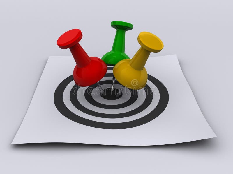 Thumbtack on target stock illustration. Illustration of concept - 3487237
