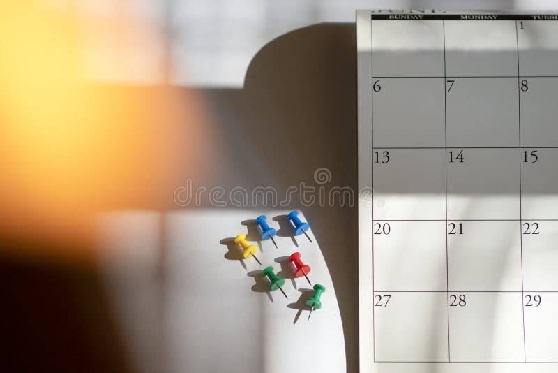 Thumbtacks Next To Calendar, Top View Stock Image - Image of alert ...