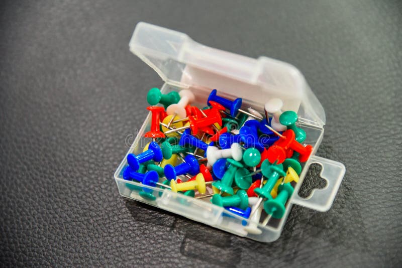 Thumbtacks in a White Plastic Box Stock Image - Image of interior ...