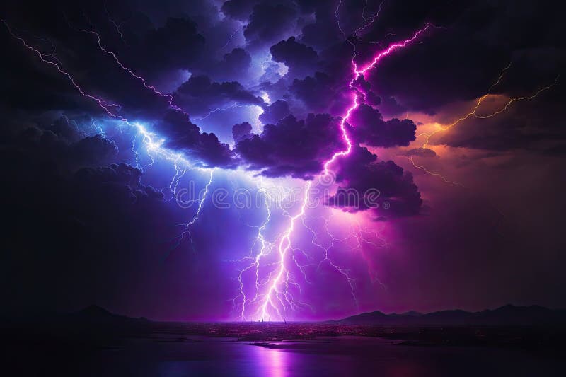 The Thunder and Blue Lightning. the Sky Blue Tone, Ai Generative Stock ...