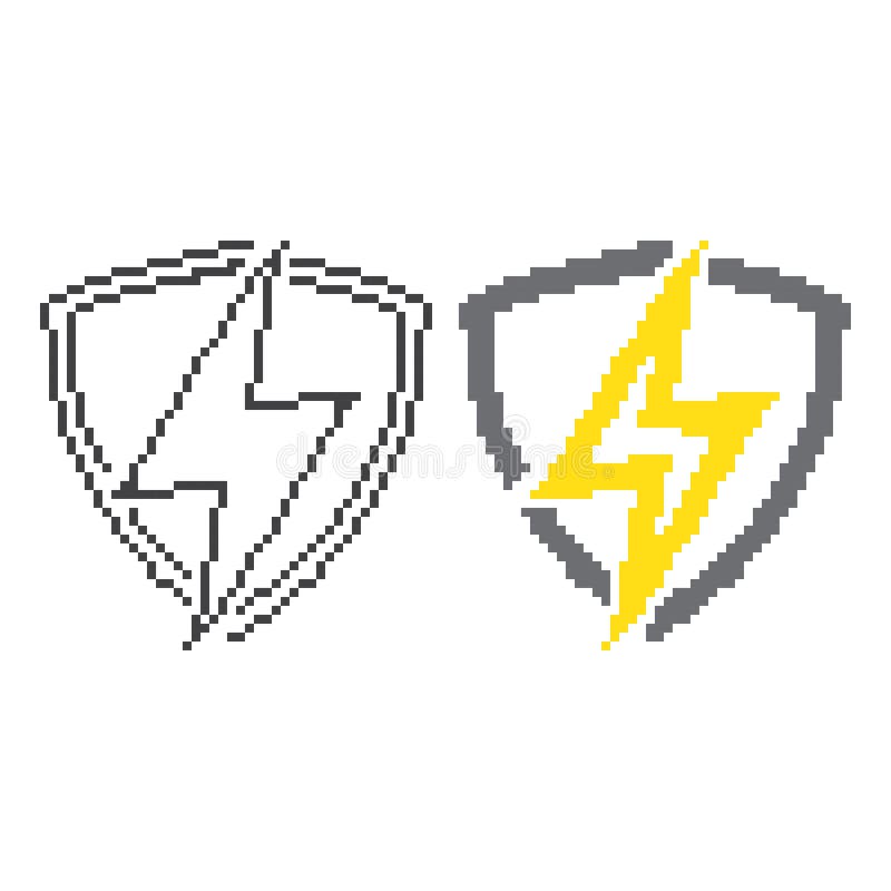 Thunder Bolt Shield, Electric Protect. Pixel Art Icon Vector ...
