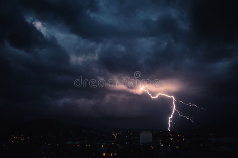 Thunder on a Cloudy Dramatic Sky at Night Stock Photo - Image of cloudy ...