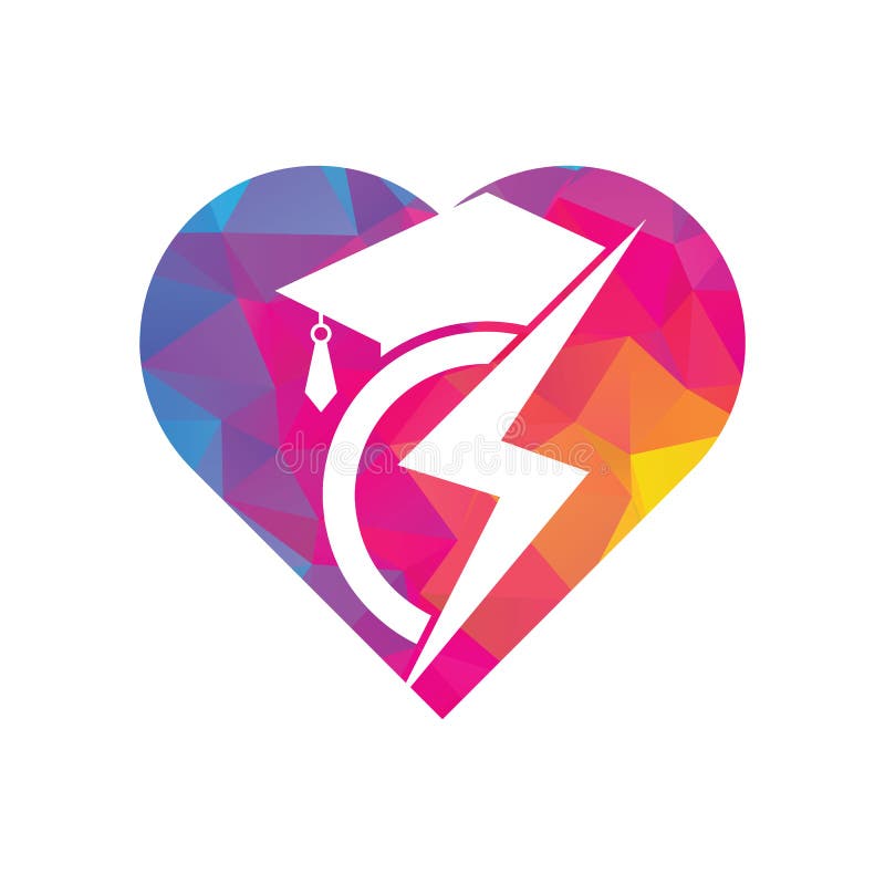Thunder Education Heart Shape Concept Vector Logo Template. Stock ...