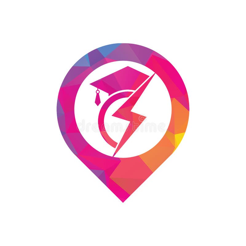 Thunder Education Map Pin Shape Concept Vector Logo Template. Stock ...