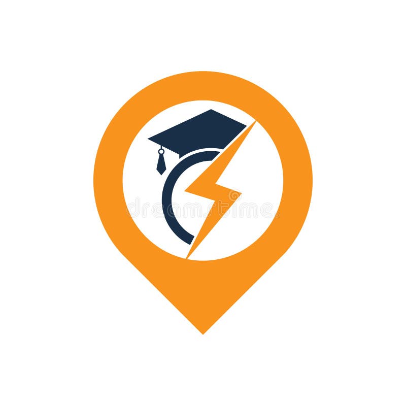 Thunder Education Map Pin Shape Concept Vector Logo Template. Stock ...