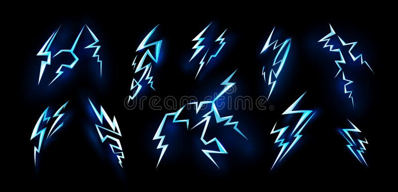 Thunder Effect. Blue Energy Light, Flash Bolt Power or 3d Crack Spark ...