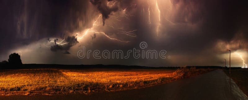 Lightning on the field stock photo. Image of digital - 65418972