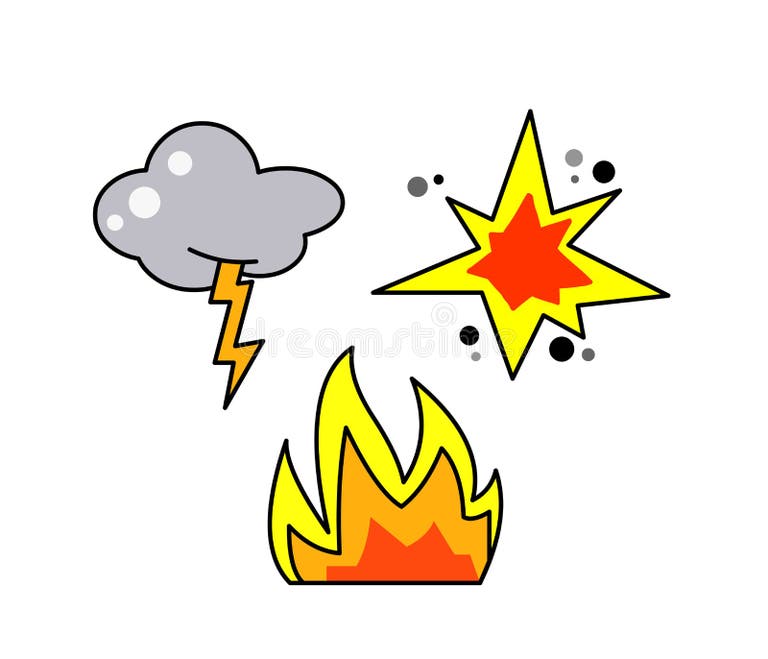 Thunder, Fire and Explosion Icons Stock Vector - Illustration of risk ...