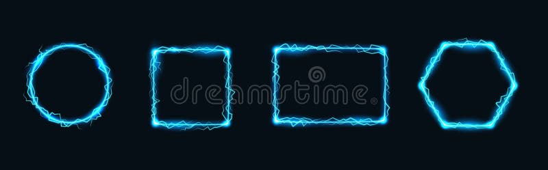 Thunder Frame. Magic Lightning Border, Electric Energy Square and Shock ...