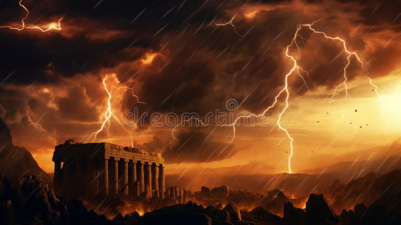 Thunder God Drones Capturing a Fierce Storm Over Ancient Ruins at ...