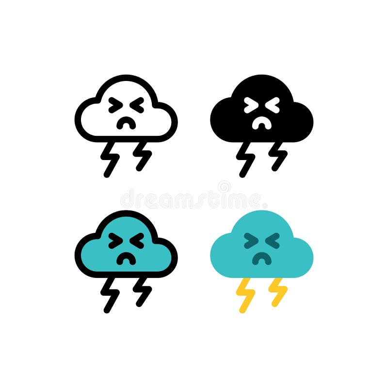 Thunder Lighting Cute Cloud Weather Outline Icon, Logo, and ...
