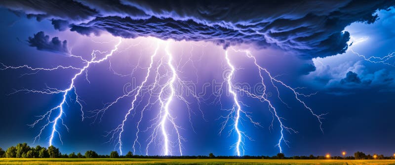 Thunder and Lightning Against Background of Blue Sky Stock Image ...
