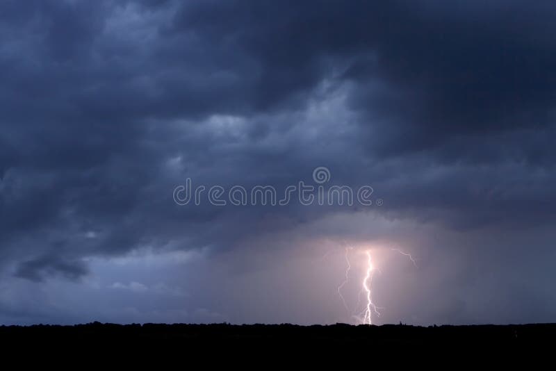 Strong Lightning and Thunder Storm Over the Rice Field Stock Photo ...