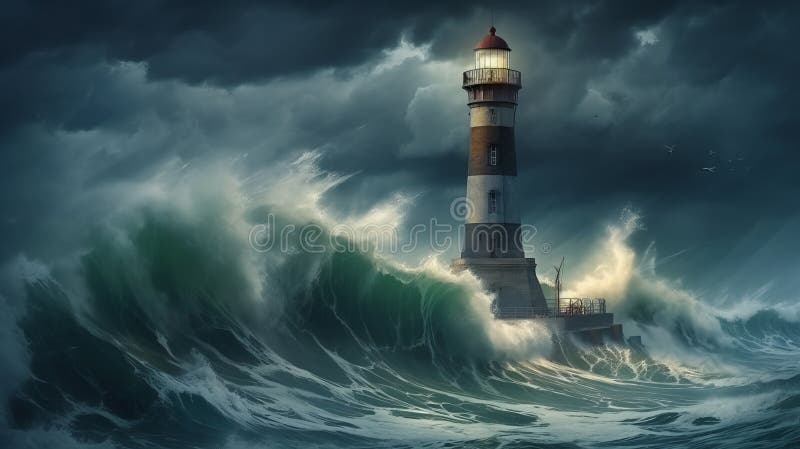 Thunder, Lightning, and High Waves Surround a Lighthouse in this Stormy ...