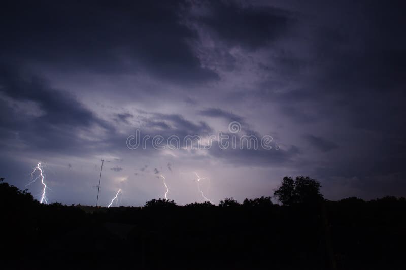 Thunder and Lightning in the Night Sky Stock Photo - Image of lamp ...