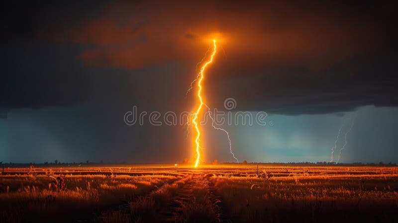 Thunder and Lightning Over the Field. the Natural Phenomenon of ...