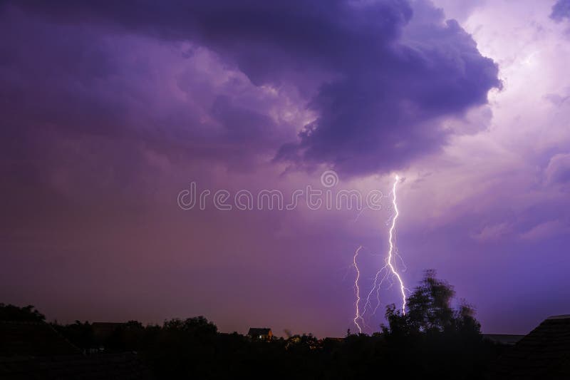 Thunder, Lightning and Storm in Dark Night Sky Stock Image - Image of ...