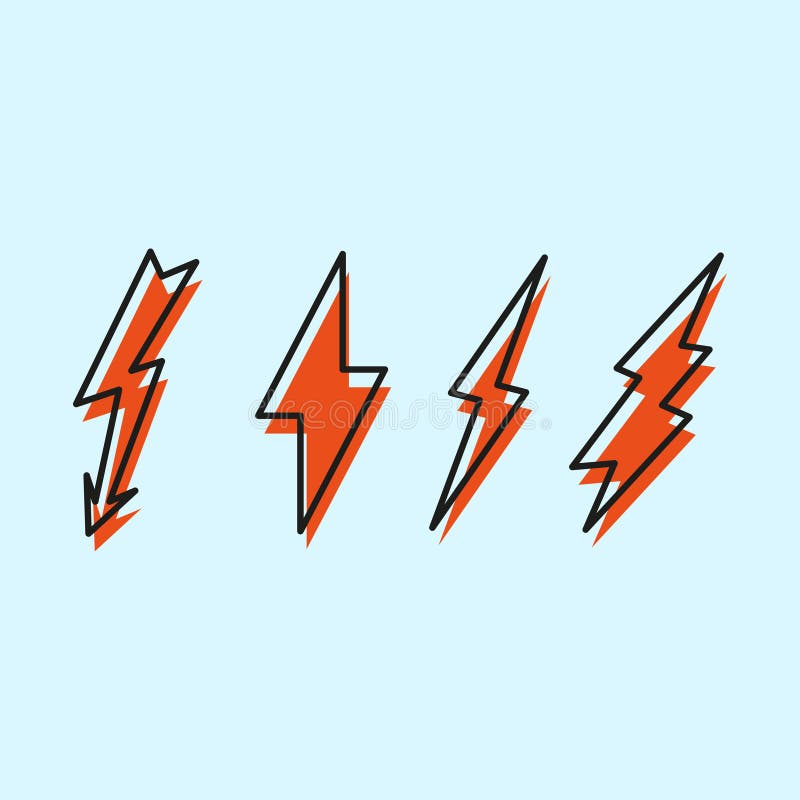 Thunder Line Icons Set. Drawn by Hand. Continuous Line. Vector ...