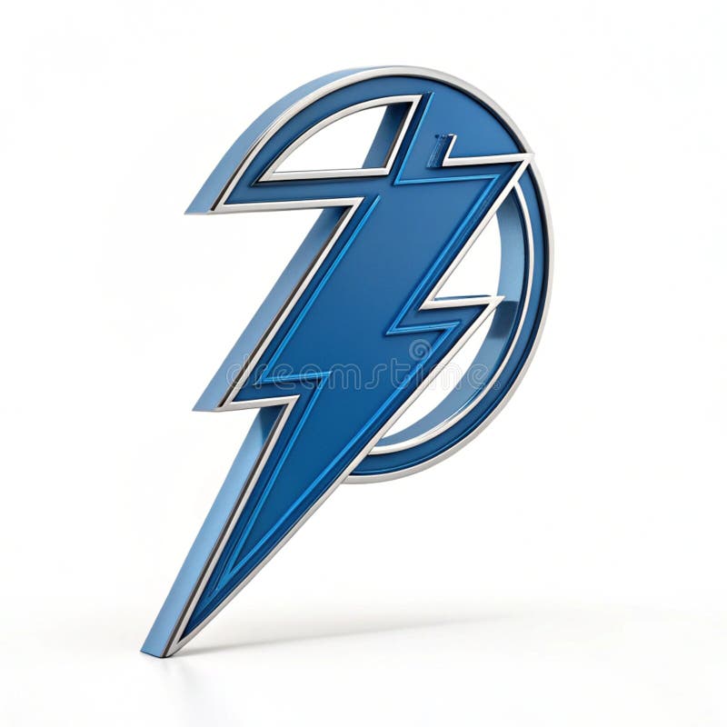 Thunder Logo Blue Icon 3D Render on White Background Stock Illustration ...