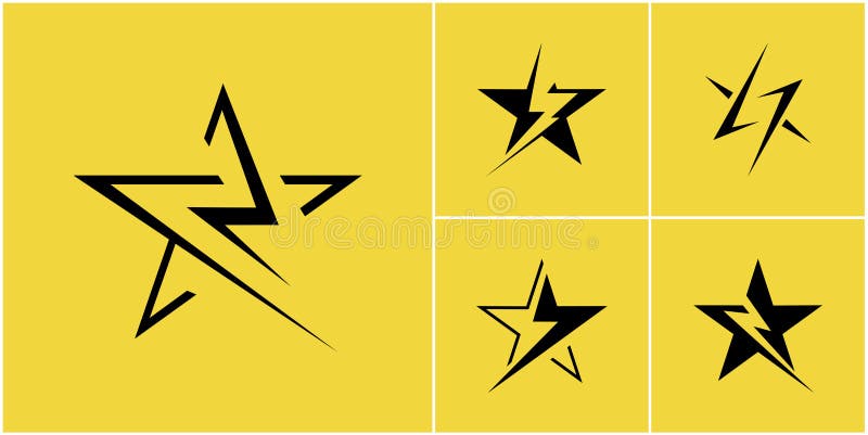 Thunder Star Logo Set. Flash Abstract Design Vector Template. Fast ...
