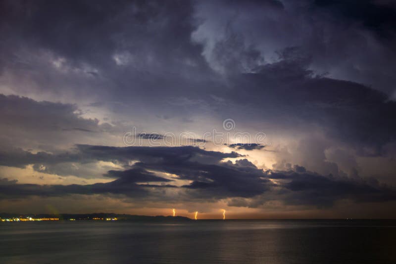 Thunder Storm, Lightning Over the Sea Stock Photo - Image of thunder ...