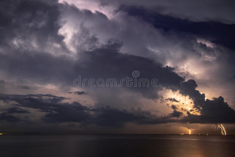 Thunder Storm, Lightning Over the Sea Stock Photo - Image of thunder ...