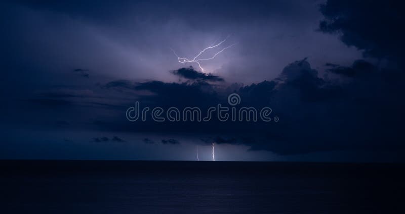 Thunder-storm and Lightning in Sea Stock Photo - Image of excitement ...