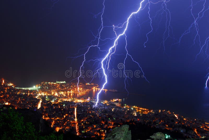 Thunder storm night stock photo. Image of fire, light - 18647092
