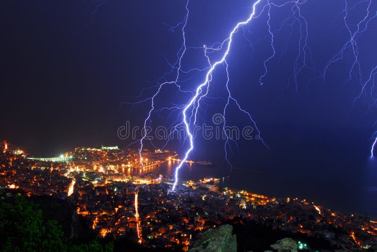 Thunder storm night stock photo. Image of fire, light - 18647092