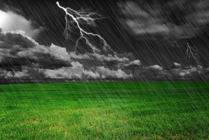 Lightning Strike Over Field. Stock Photo - Image of nature, cumulus ...