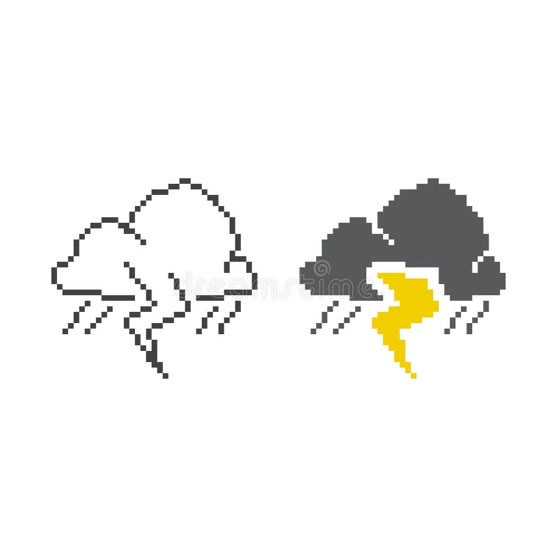 Thunder Storm with Rain. Pixel Art Icon Vector Illustration Stock ...