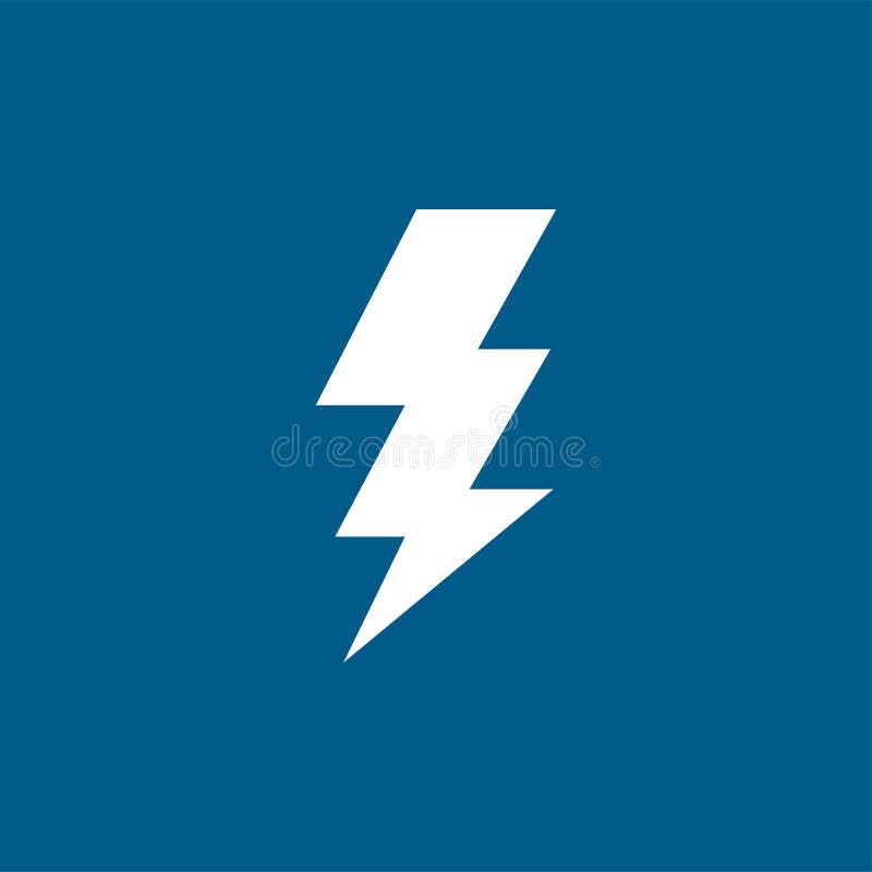 Thunderbolt Icon on Blue Background. Blue Flat Style Vector ...