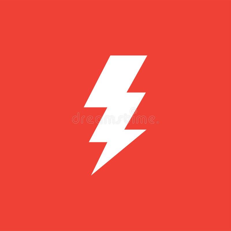 Thunderbolt Icon on Red Background. Red Flat Style Vector Illustration ...