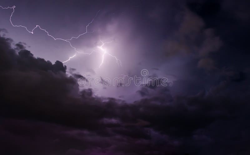Thunderbolt, Lightning Bolt in the Night Sky. Heavy Storm with ...