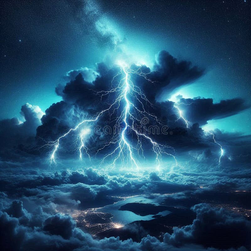 Lightning Bolt Illuminates the Night Sky during a Thunderstorm. Stock ...