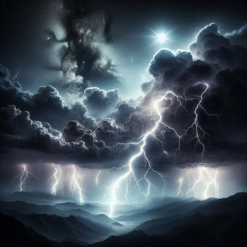 Lightning Bolt Illuminates the Night Sky during a Thunderstorm. Stock ...