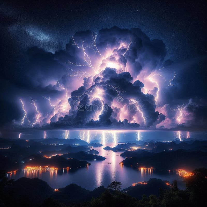 Lightning Bolt Illuminates the Night Sky during a Thunderstorm. Stock ...