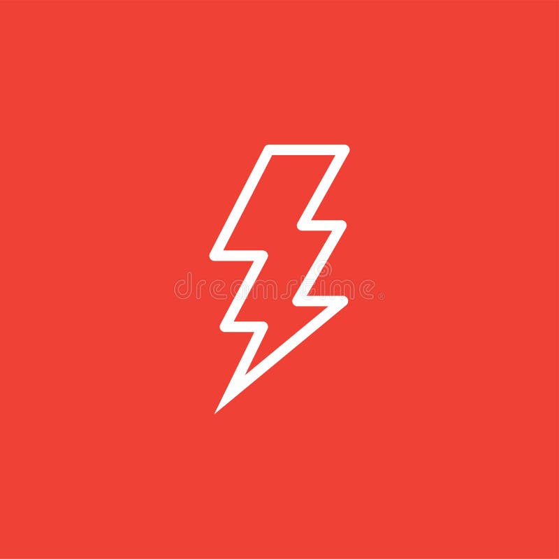 Thunderbolt Line Icon on Red Background. Red Flat Style Vector ...