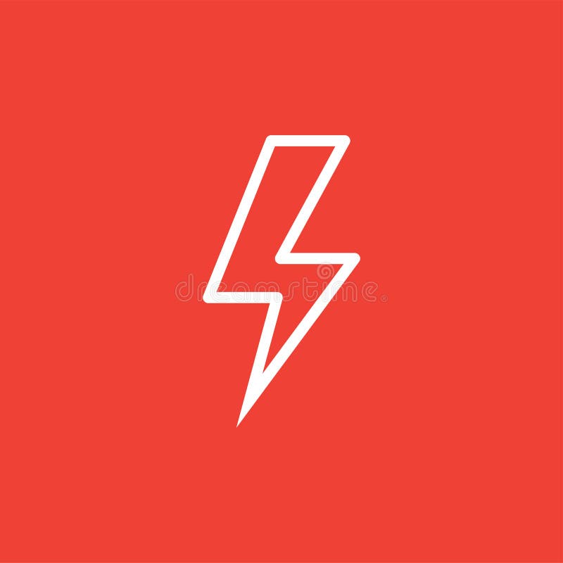 Thunderbolt Line Icon on Red Background. Red Flat Style Vector ...