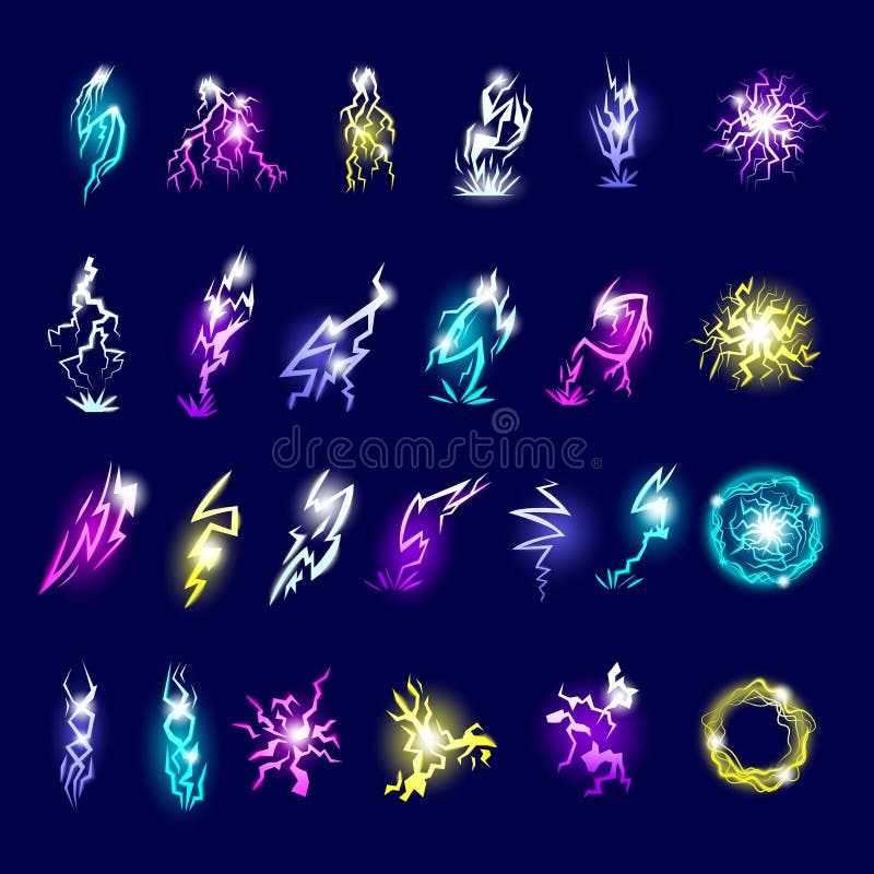 Thunderbolt Shapes. Glowing Effects for 2d Games Recent Vector Electric ...