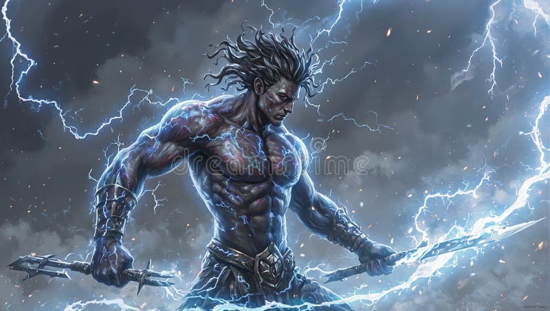 Thunderborne Warrior a Powerful Figure Surrounded by Crackling Blue ...