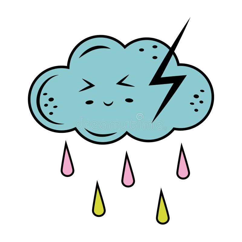 Thundercloud Kawaii Cartoon-style Character, Isolated Vector Stock ...