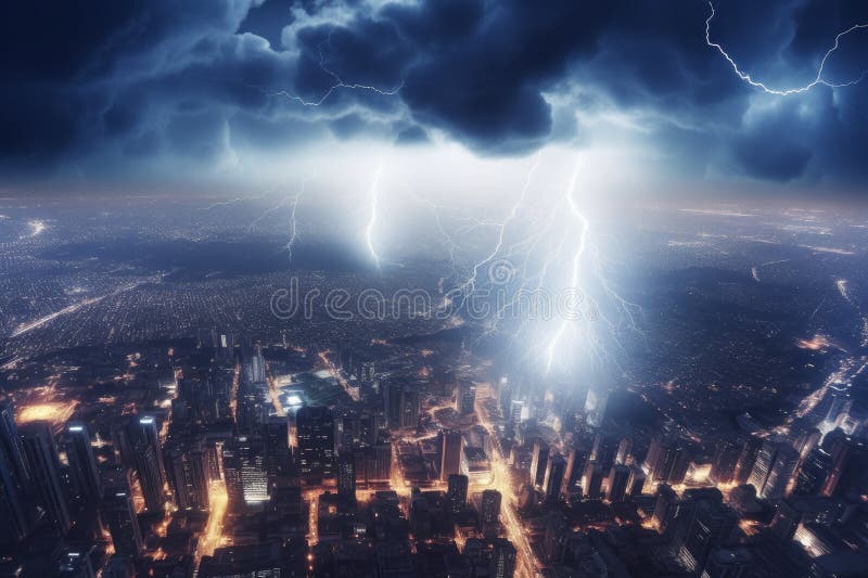Thundercloud Lightning City. Generate AI Stock Illustration ...