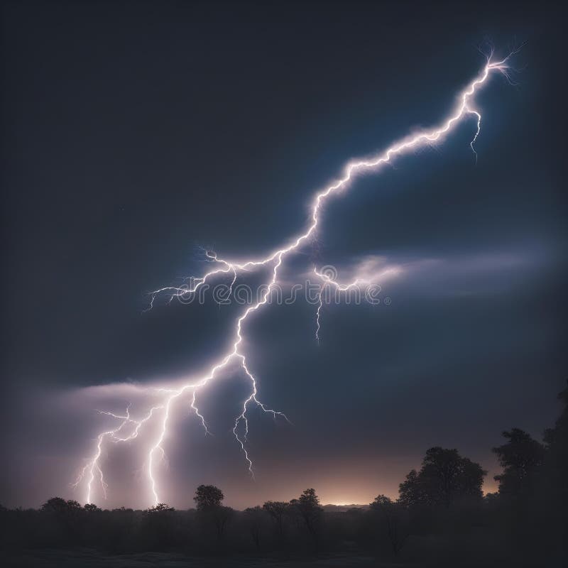 A Forked Lightning Bolt Dances Across the Night Sky, Illuminating the ...