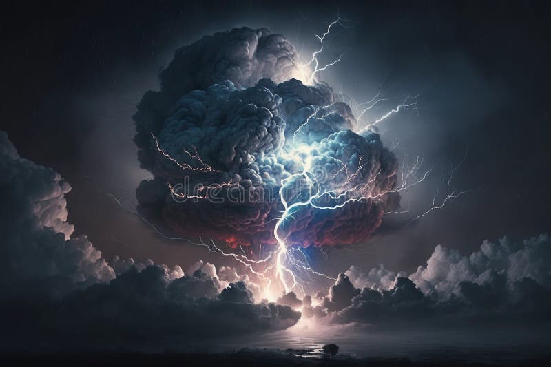 Thunderclouds in the Dark. Lightning Strike Stock Illustration ...