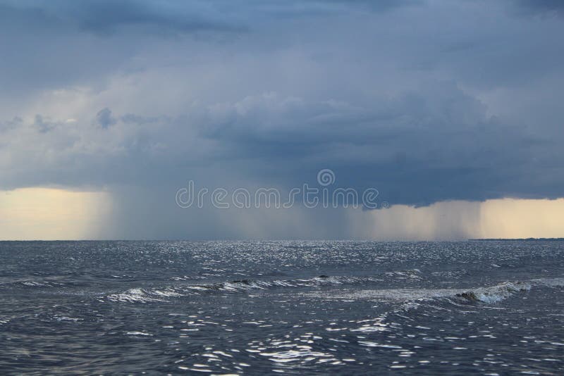 Thunderclouds and Rain Over the Lake Stock Image - Image of seascape ...